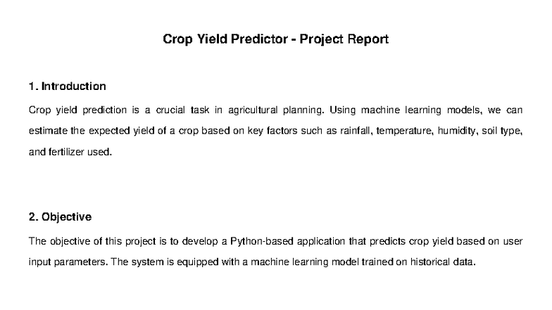 Crop Yield Predictor Project Report: ML Model Overview - Studocu