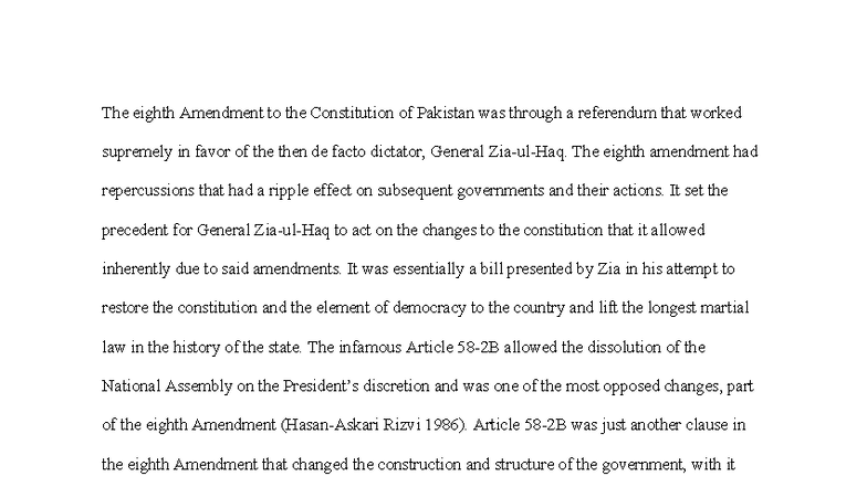 8th Amendment of Pakistan: Impact and Consequences on Democracy - Studocu