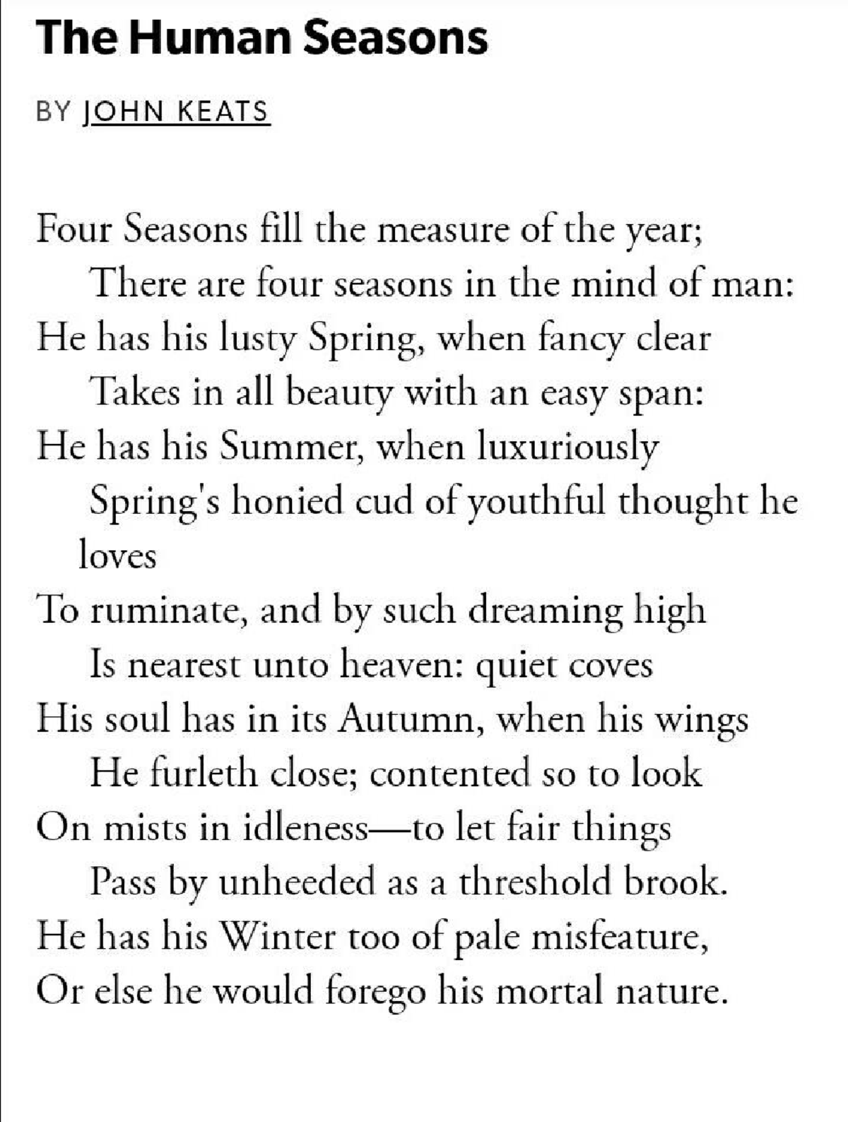 Analysis of "The Human Seasons" Poem by John Keats - Studocu