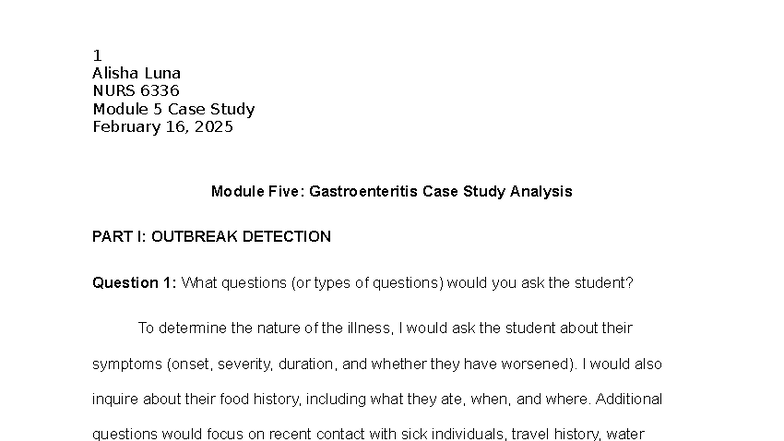 NURS 6336 Module 5 Case Study: Gastroenteritis Outbreak Analysis - Studocu