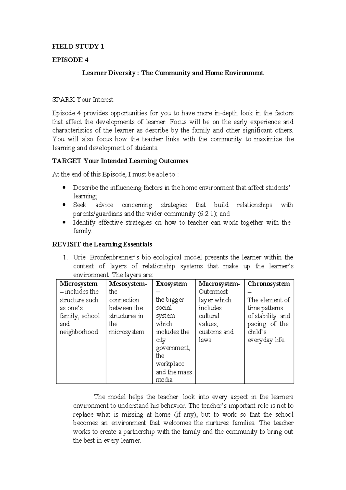 FS1 ep-4 - body of work - FIELD STUDY 1 EPISODE 4 Learner Diversity ...