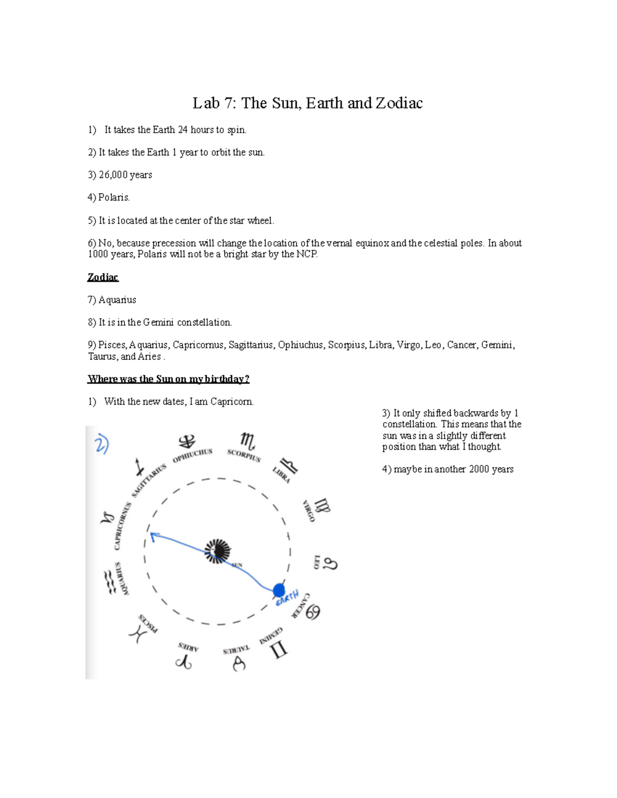 Lab 7 - the sun, earth and zodiac - Lab 7: The Sun, Earth and Zodiac It ...