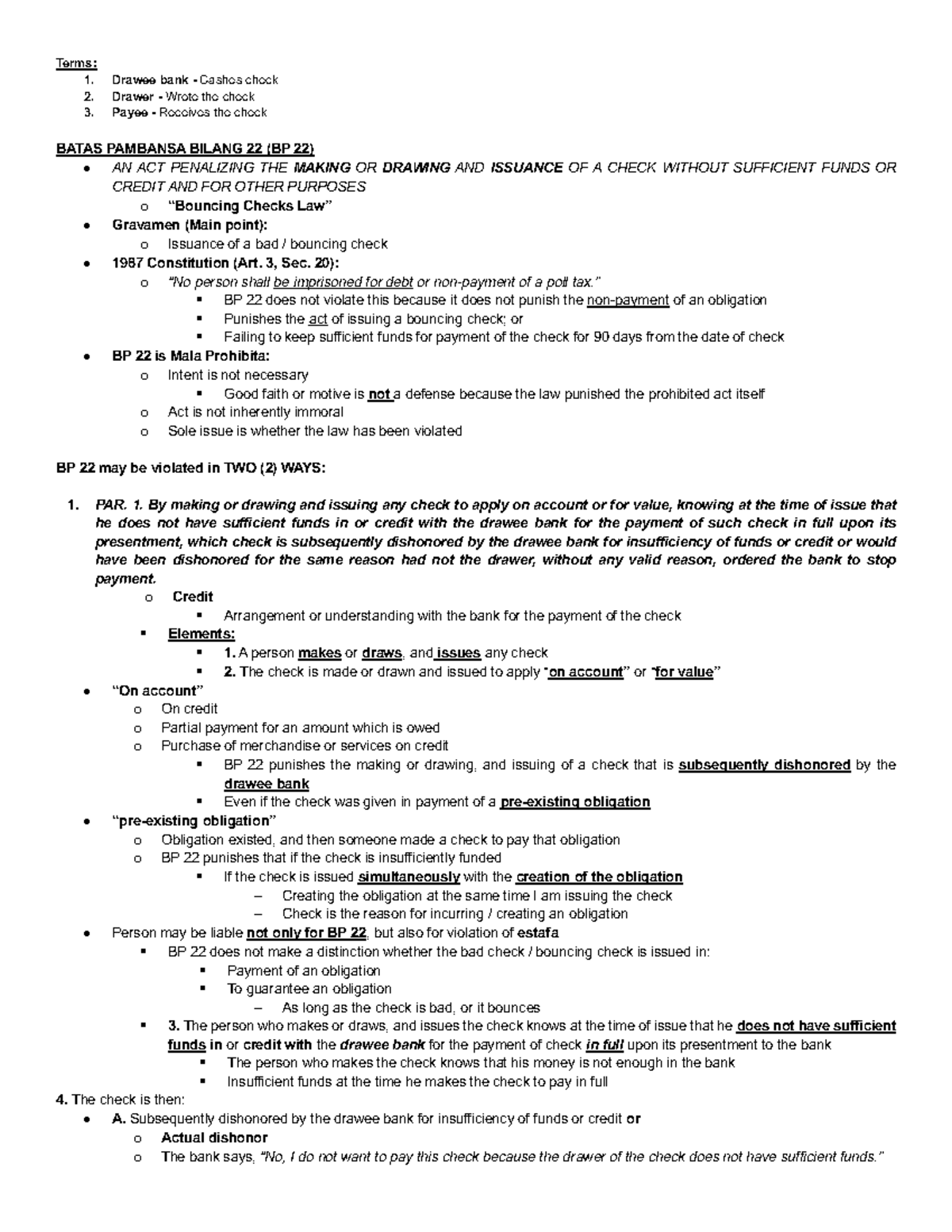 QUIZ #6 Reviewer - BP 22: Penalties for Issuing Bad Checks - Studocu