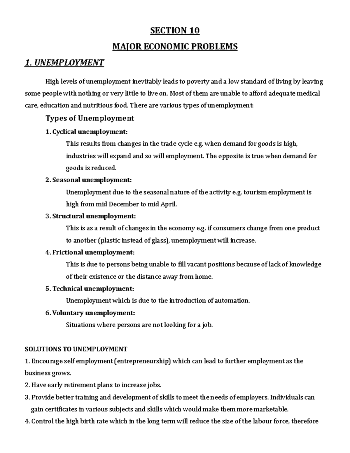Section 10-major economic problems - SECTION 10 MAJOR ECONOMIC PROBLEMS ...