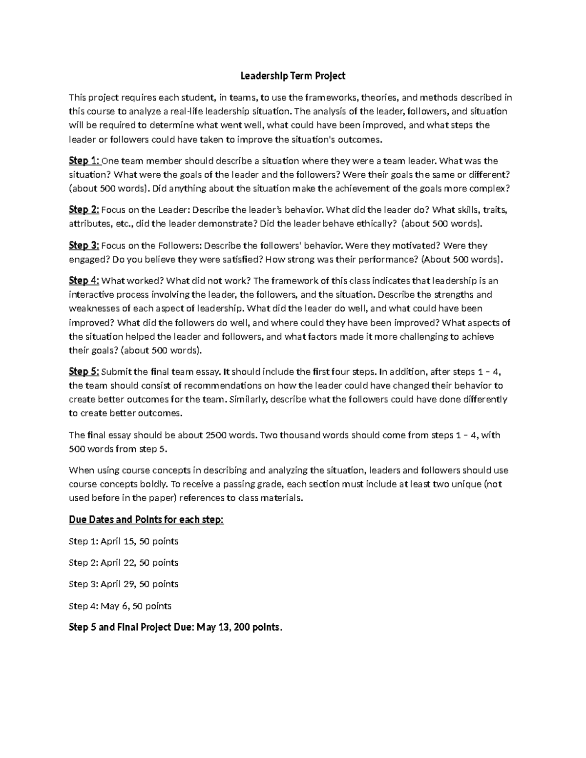 Leadership Term Project v 2 - Leadership Term Project This project ...