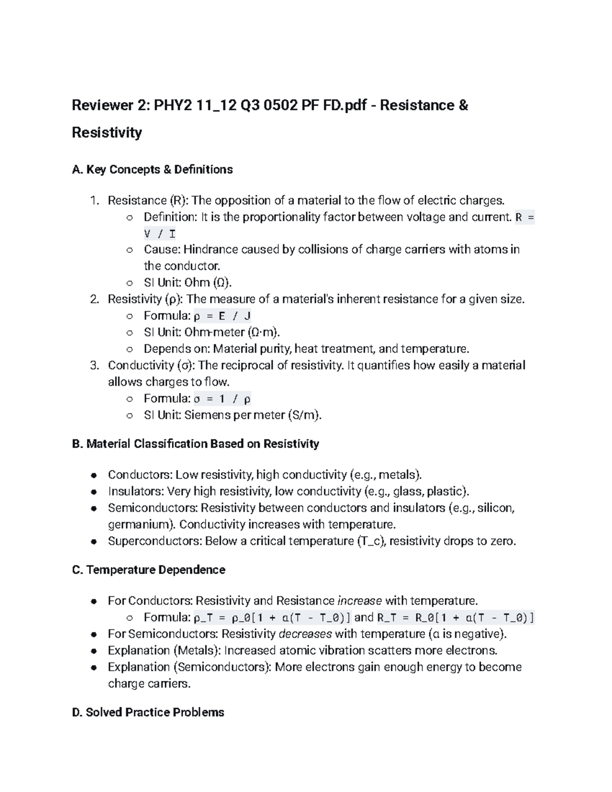Resistance & Resistivity: Key Concepts & Practice Problems - PHY2 11_12 ...