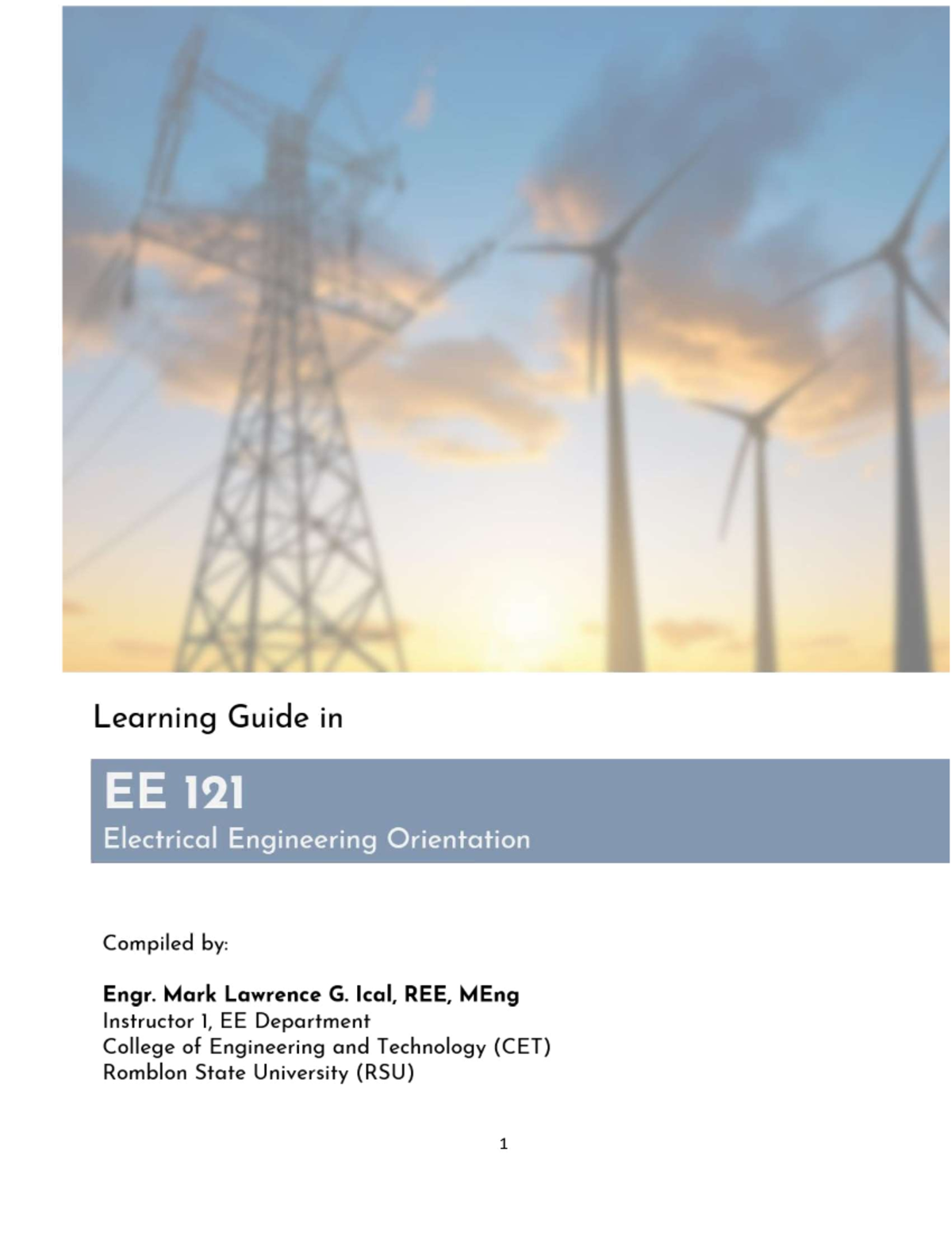 Lesson 1 - Notes for you - Learning Guide in EE 121 Electrical ...