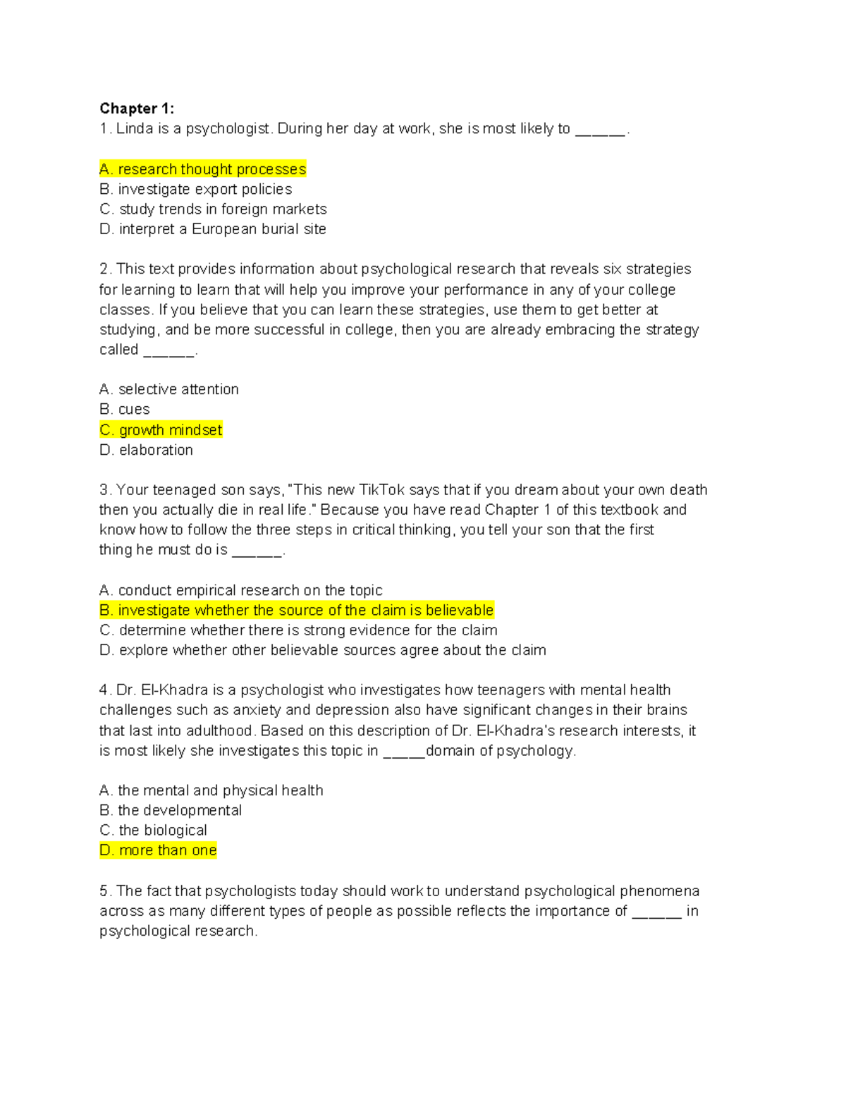 Psychology Quiz Questions and Answers (PSY101) - Studocu