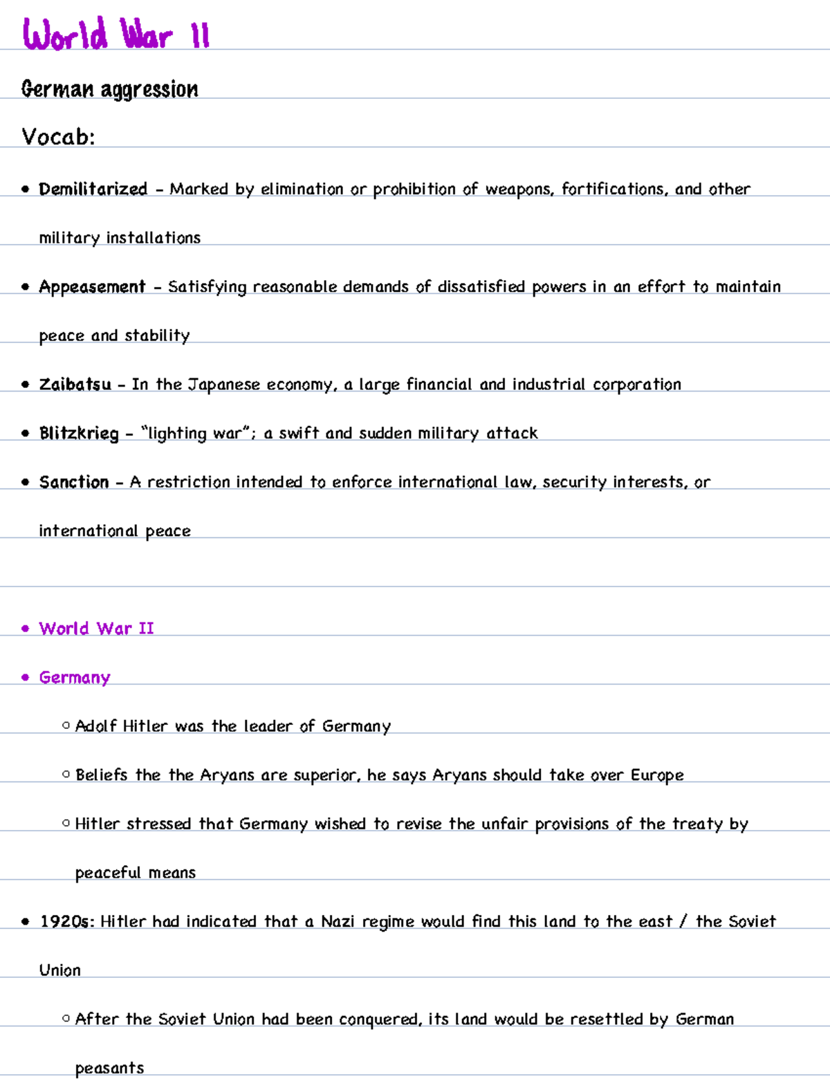 World War II: German Aggression and Japanese Expansion Vocab Notes ...