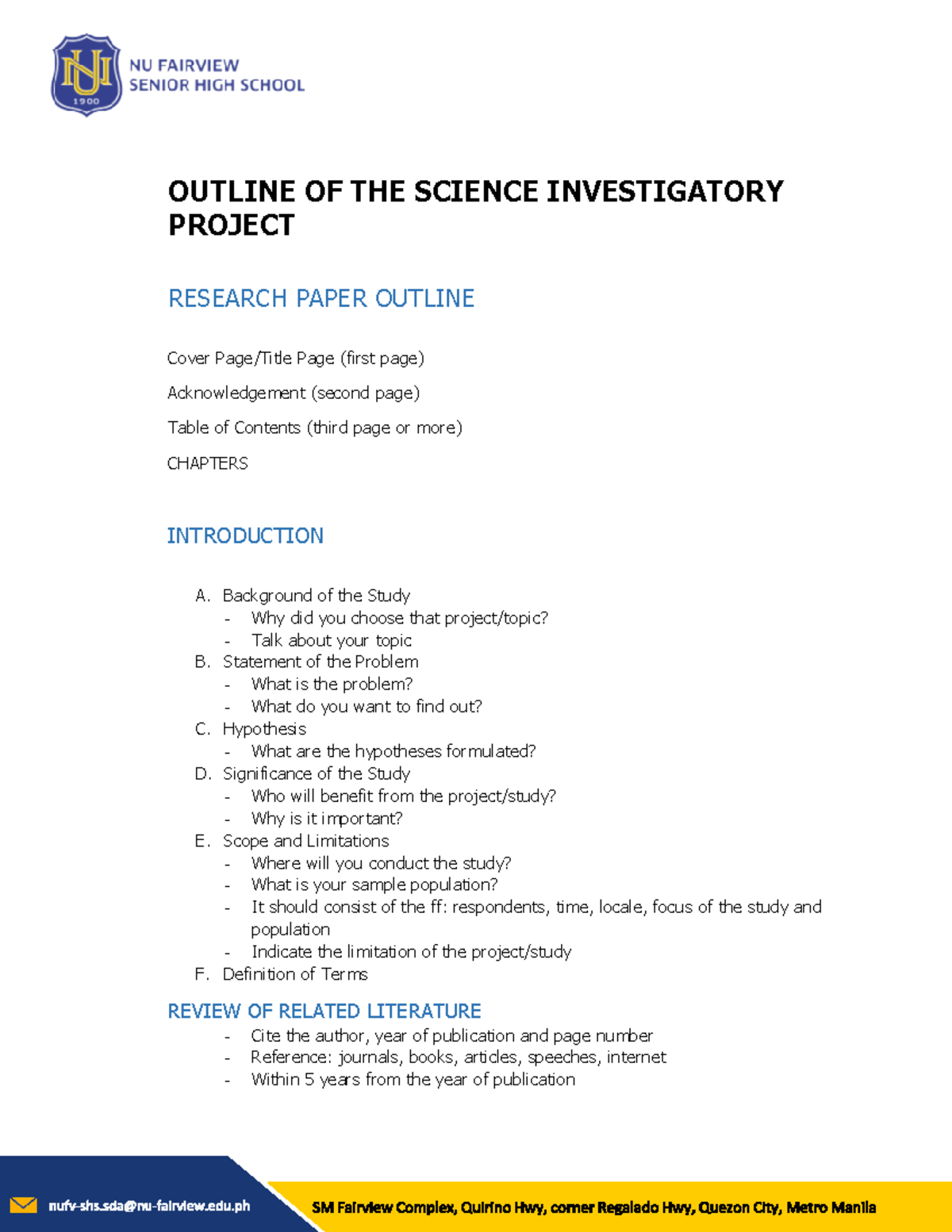Guide: Science Investigatory Paper for STEM Engineering [12STEM2001 ...
