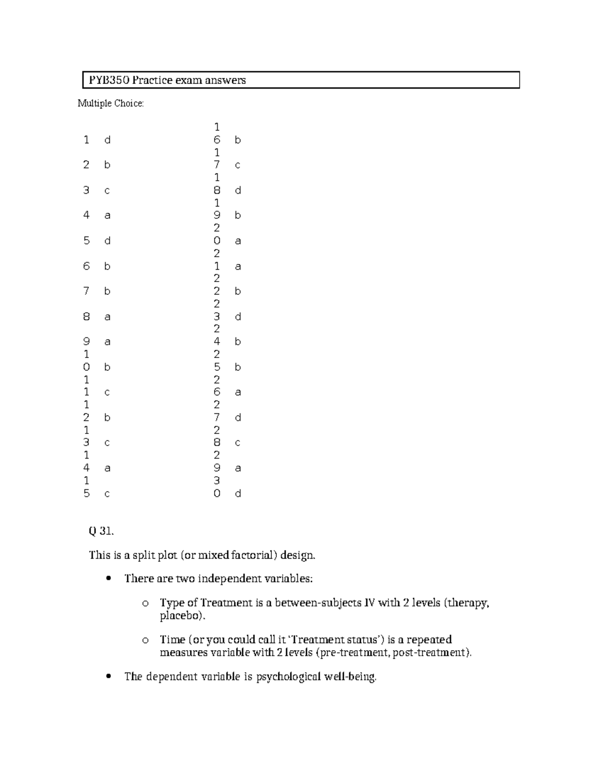 PYB350 Practice Exam Answers - Multiple Choice Review - Studocu