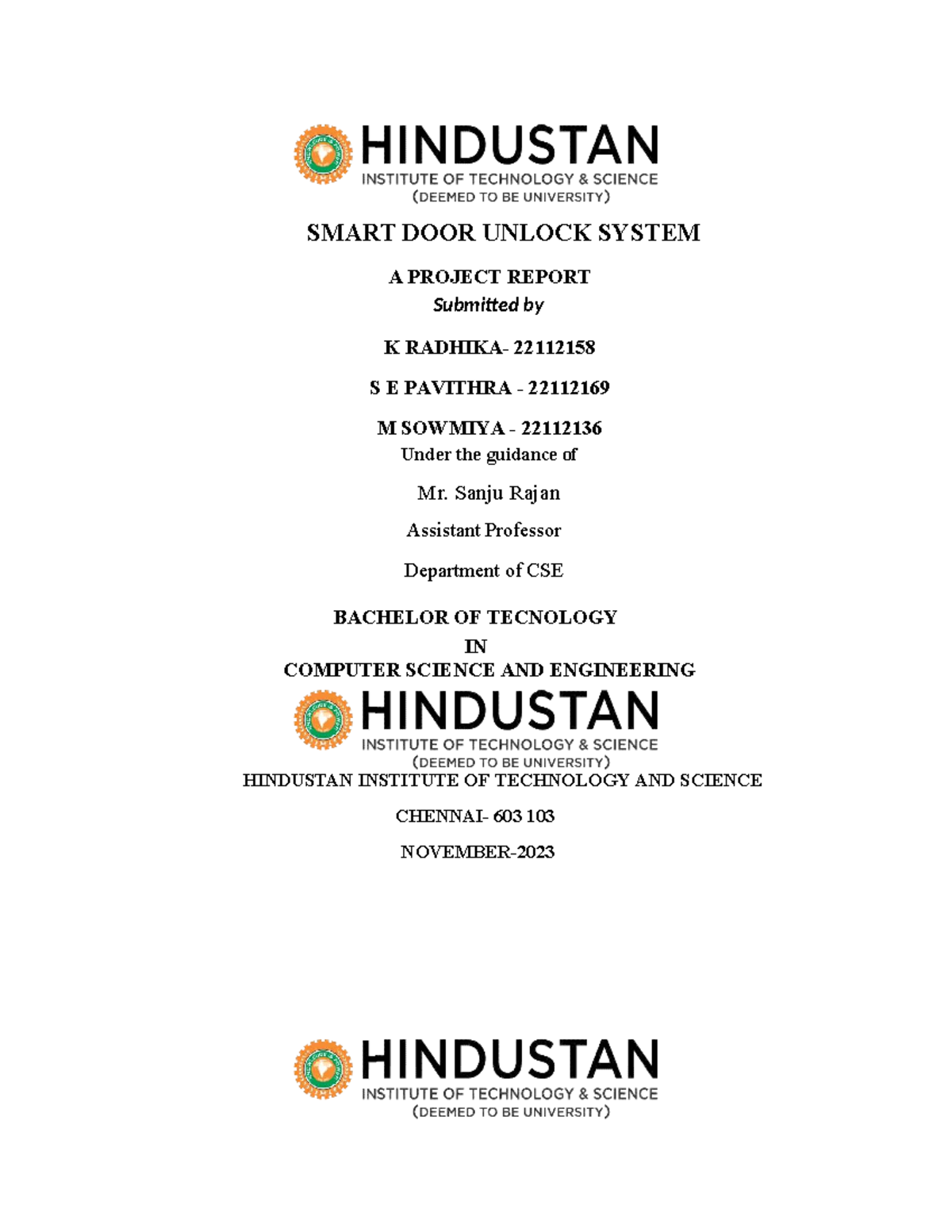 CSE Project Report: Smart Door Unlock System (K22112158) - Studocu