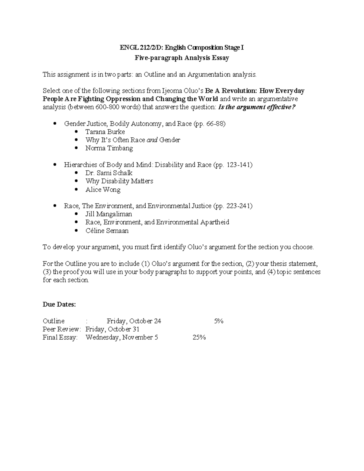ENGL 101 Analysis Essay: Argumentation on Ijeoma Be's Work - Studocu