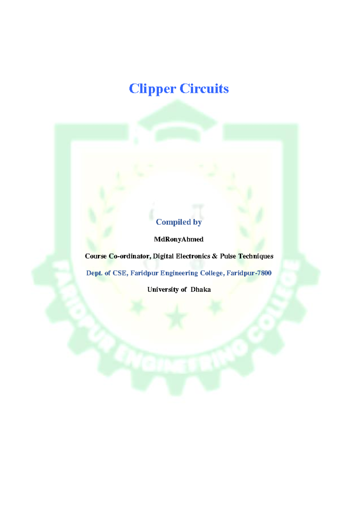 Clipper Circuits Overview - Digital Electronics (CSE) - Studocu