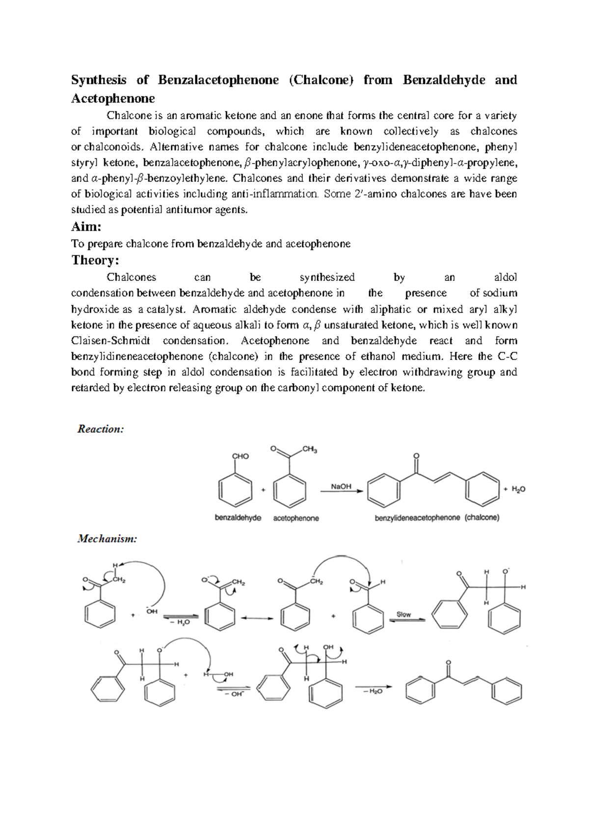 Synthesis of Chalcone from Benzaldehyde & Acetophenone - Practical 2 ...
