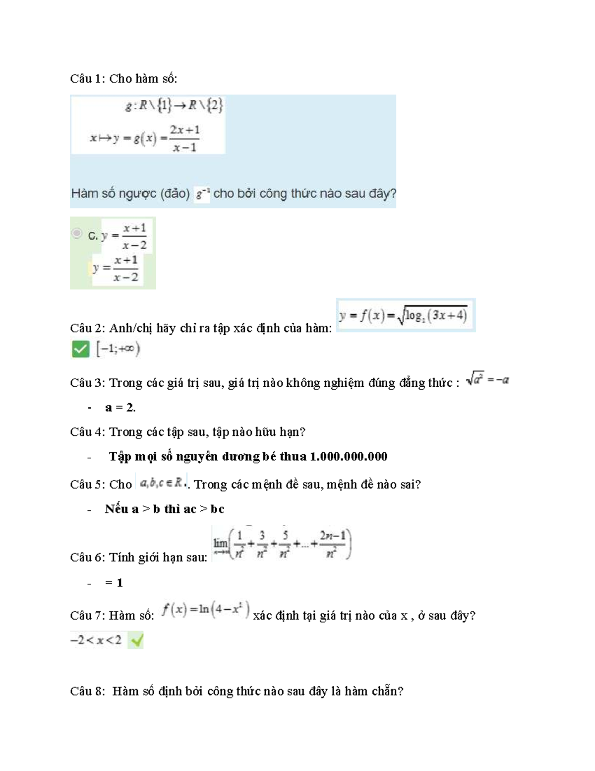Đề cương - Câu hỏi trắc nghiệm Giải tích (Môn Toán) - Studocu