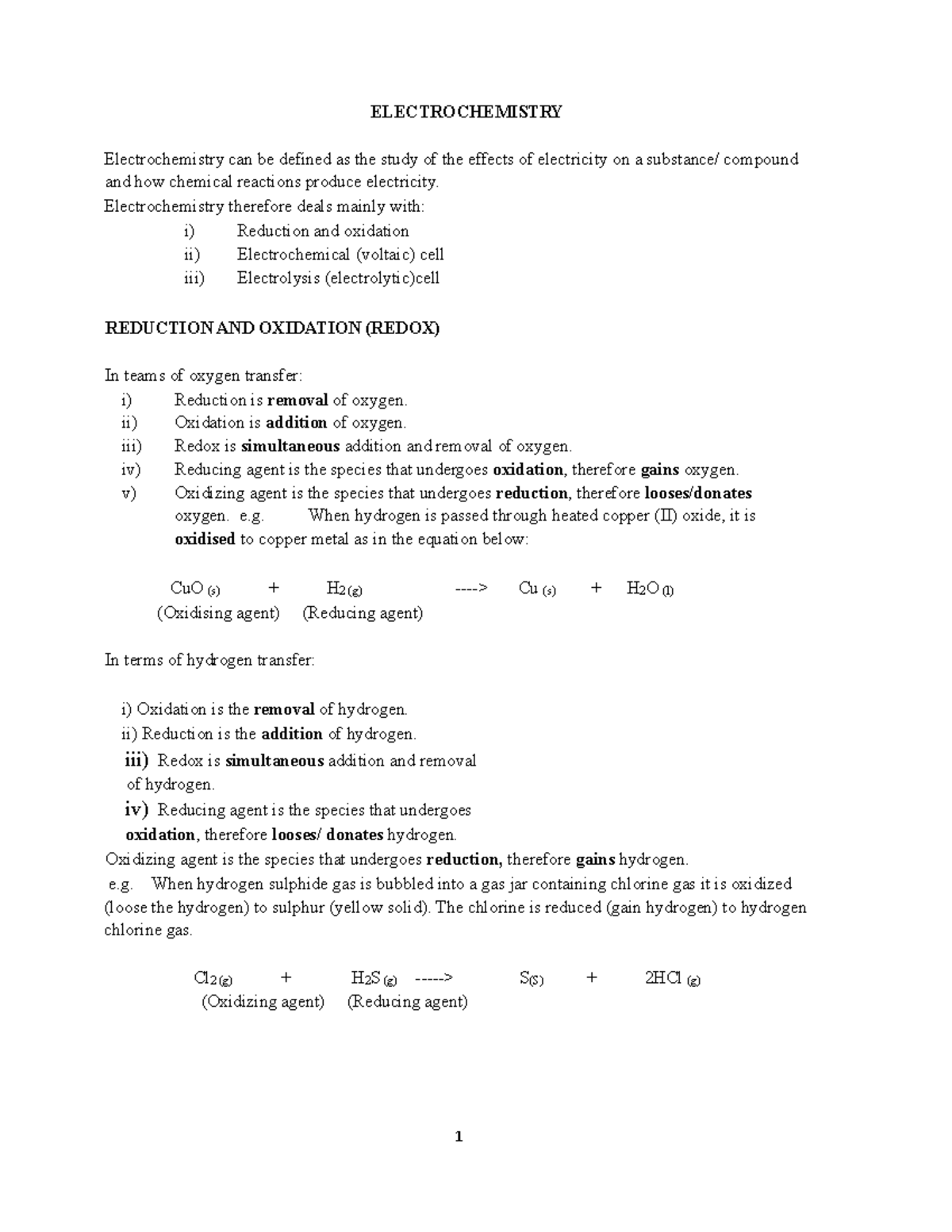 ELECTROCHEMISTRY: Comprehensive Notes on Redox Reactions and Cells ...