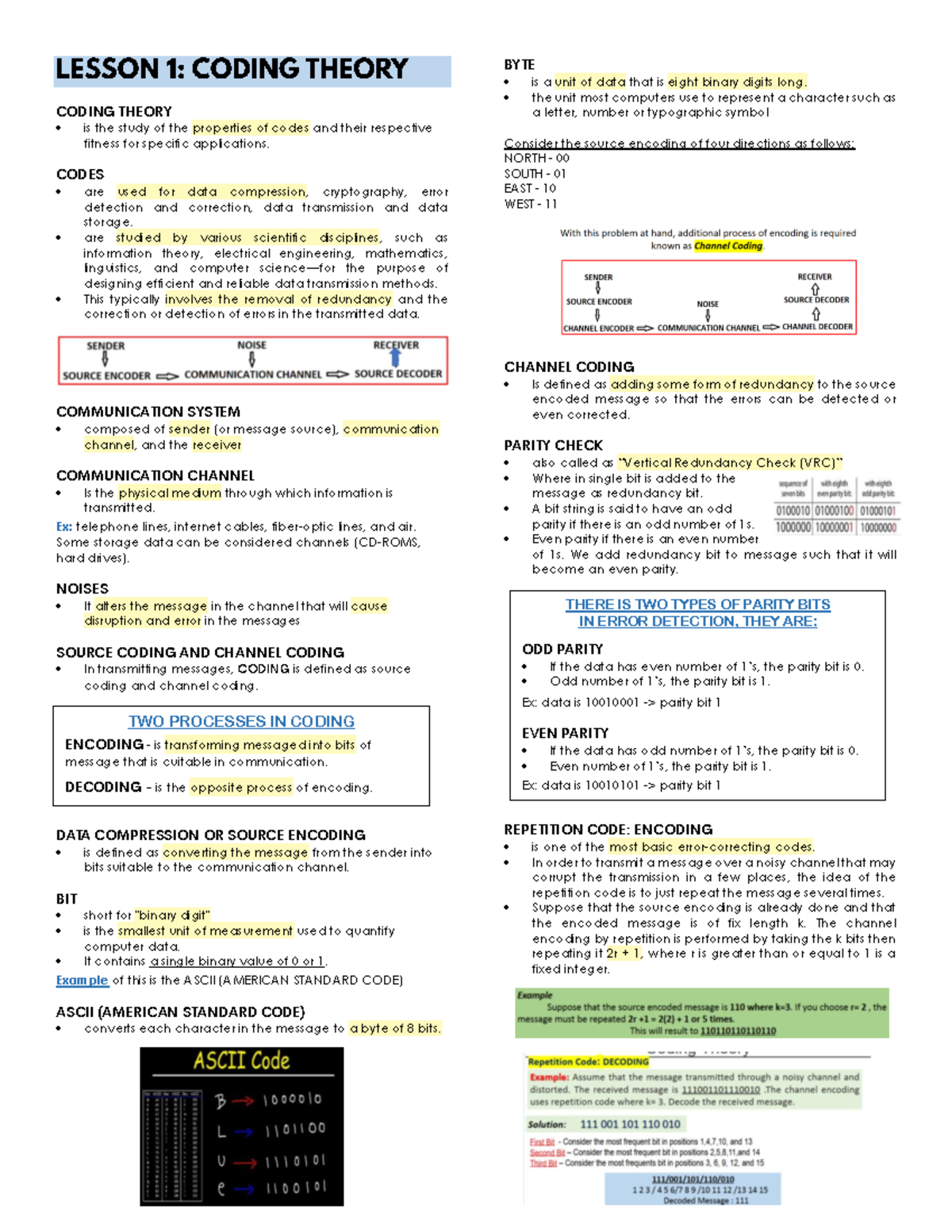 Mathematics in the modern world - CODING THEORY • is the study of the ...