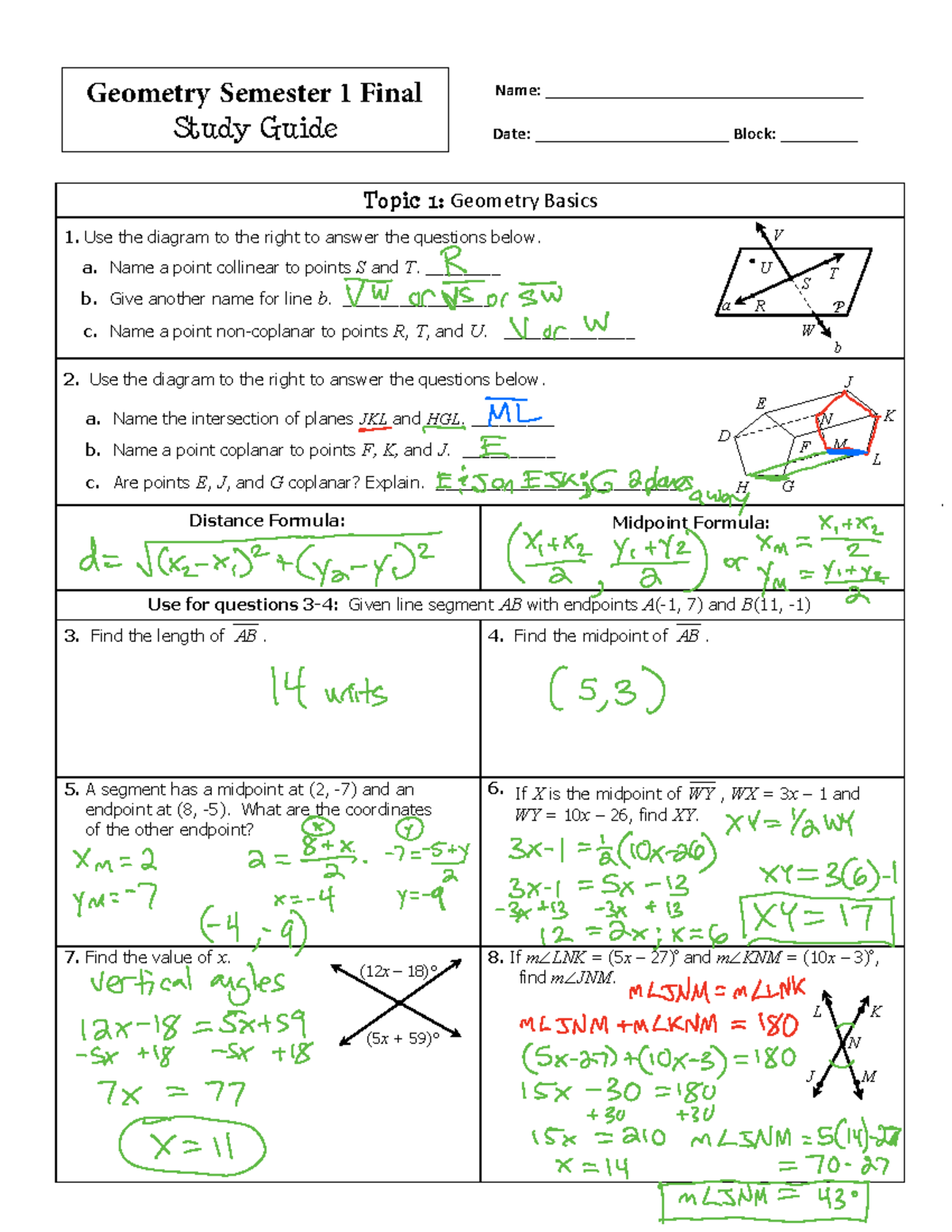 Geometry 1st Sem Final Study Guide: Key Concepts & Formulas - Studocu