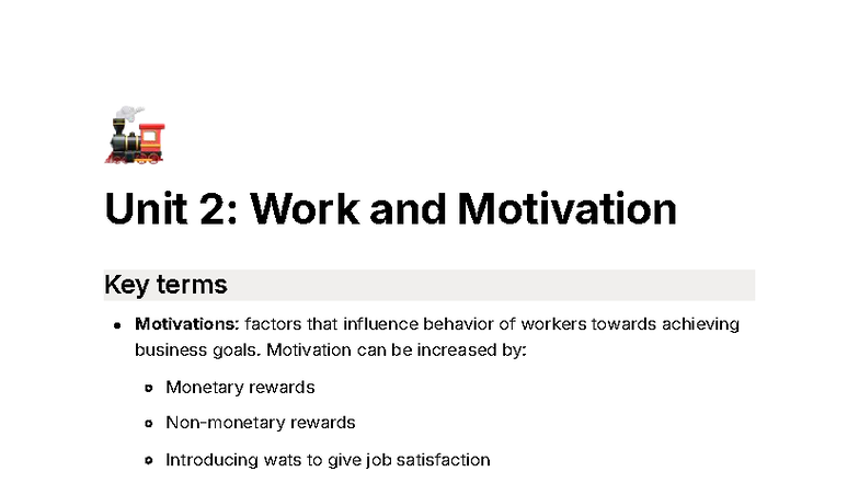Unit 2: Work and Motivation - Key Concepts and Theories - Studocu