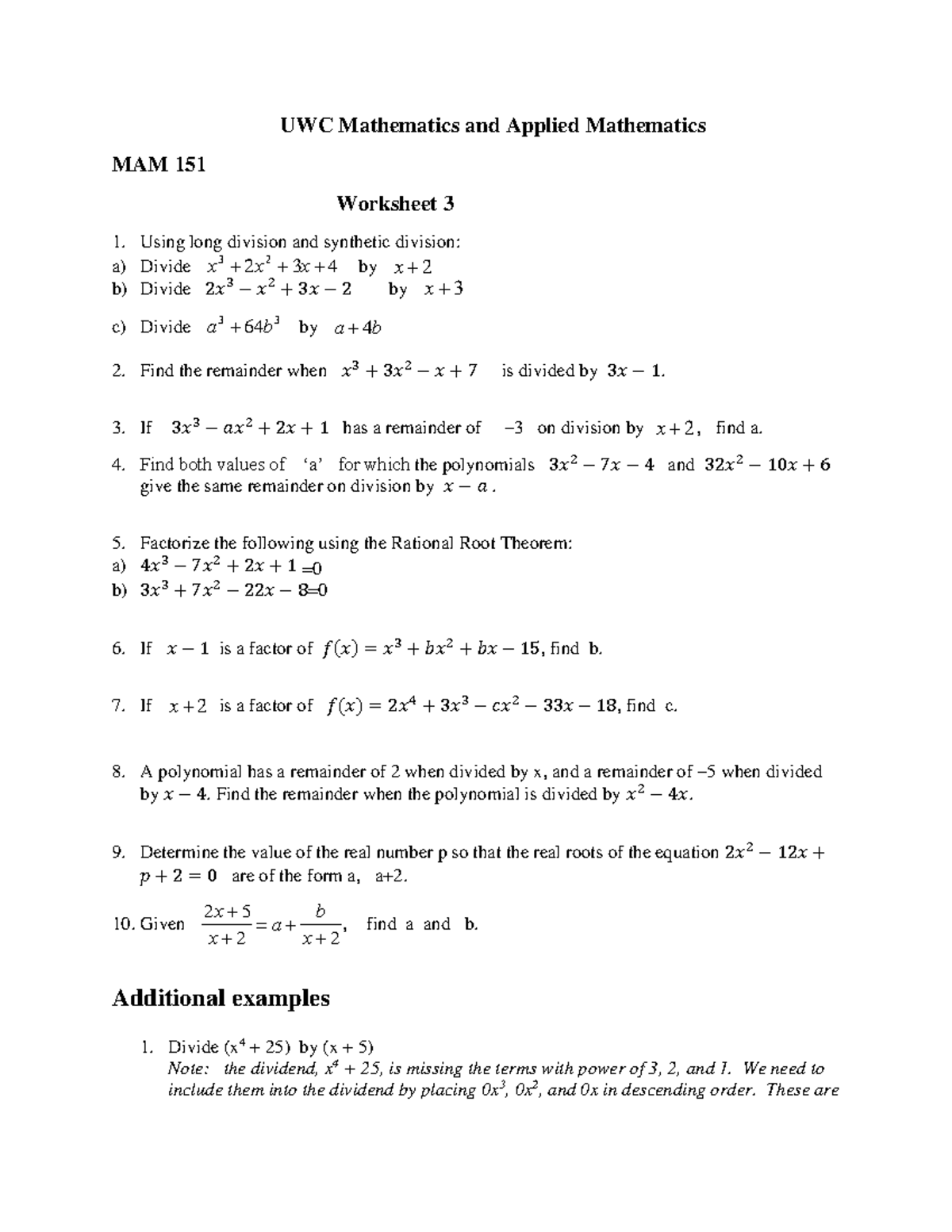 MAM151 Worksheet 3 2025 new - UWC Mathematics and Applied Mathematics ...