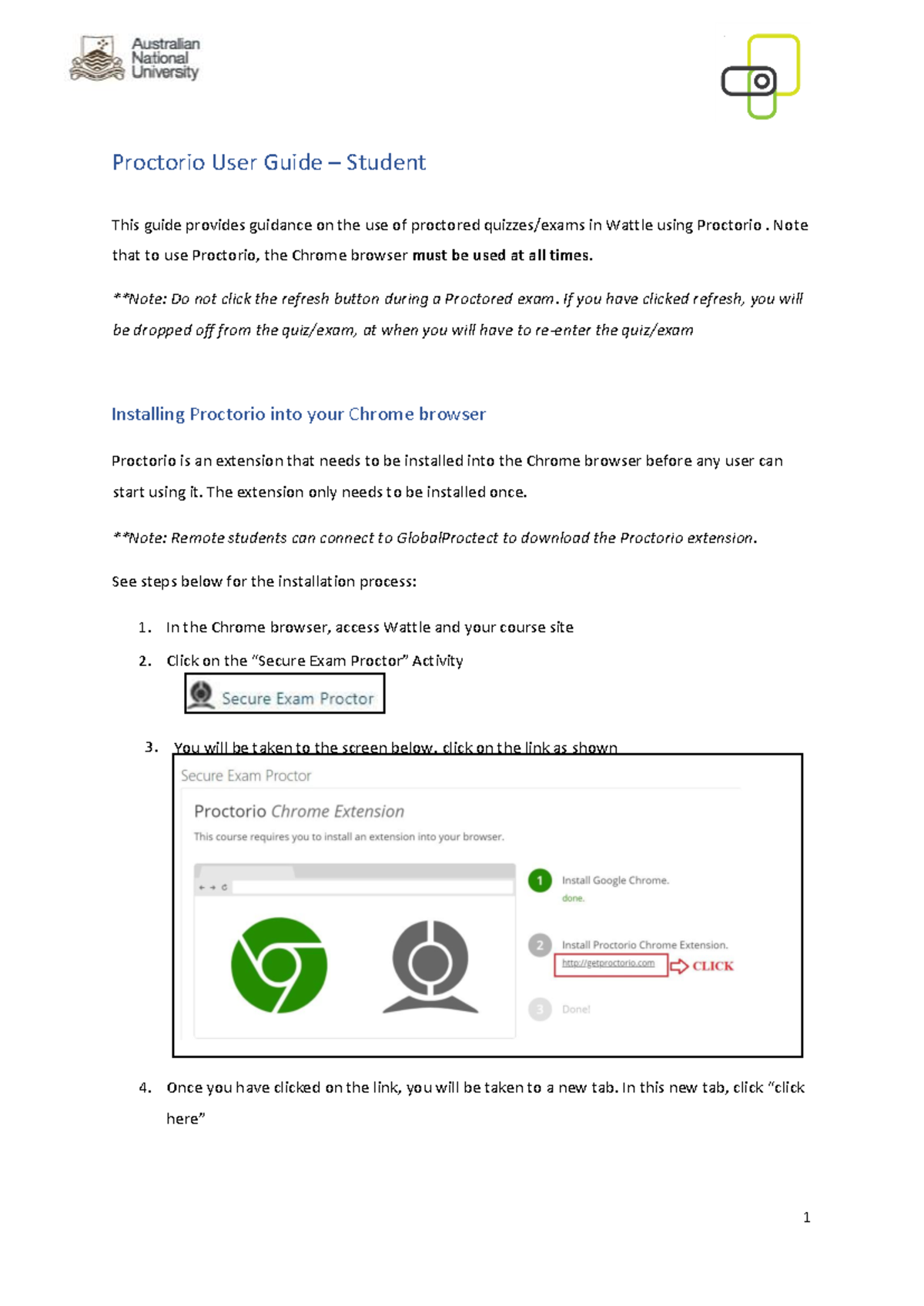 Proctorio User Guide for Wattle - Exam Preparation Steps - Studocu