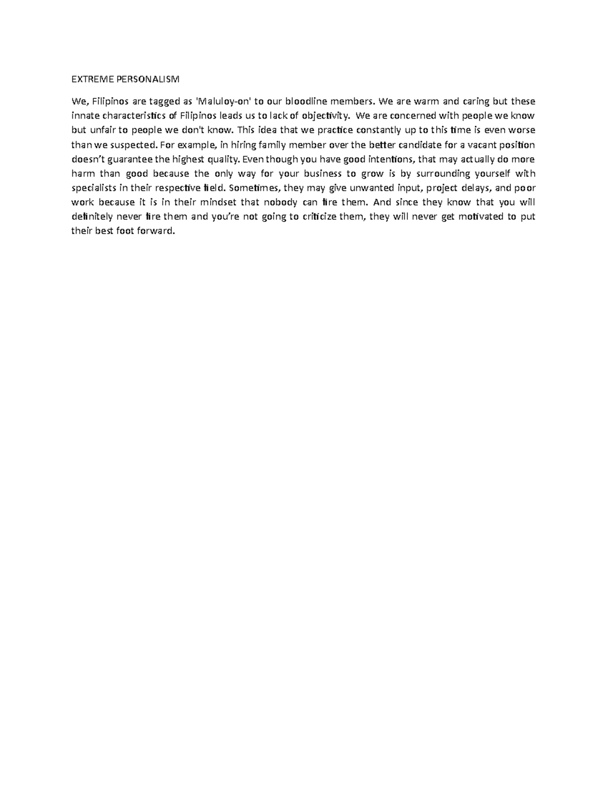 A Brief Description of the Extreme Personalism - EXTREME PERSONALISM We ...