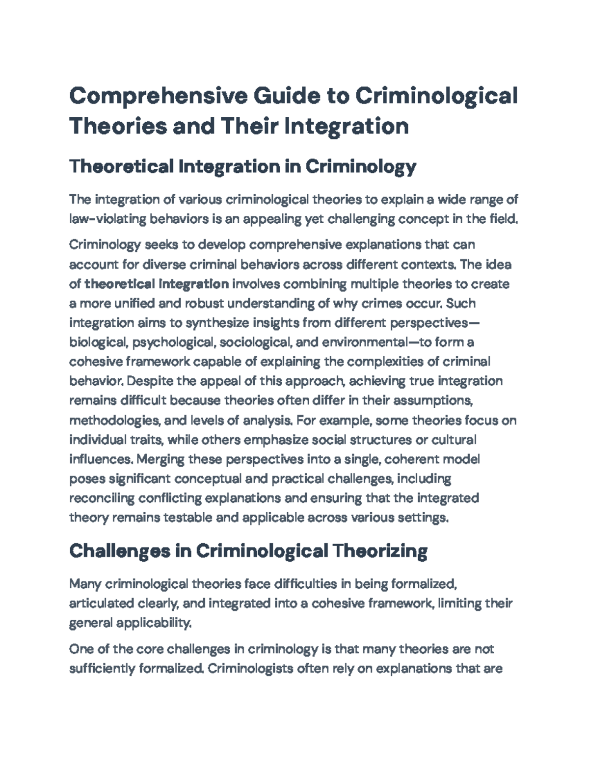 Criminology 101: A Comprehensive Guide to Theoretical Integration - Studocu