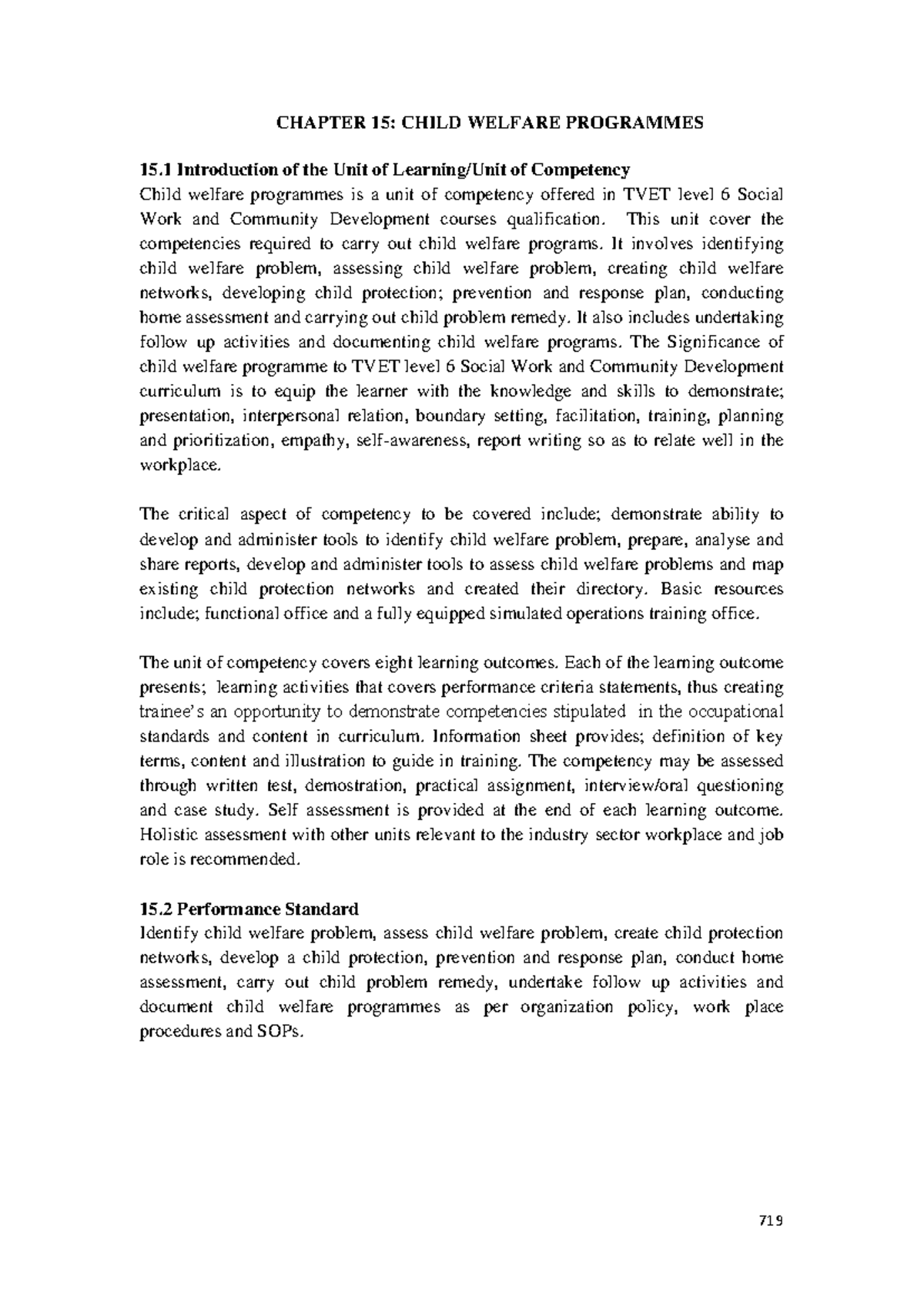 CHAPTER 15: CHILD WELFARE PROGRAMMES - TVET Level 6 Overview - Studocu