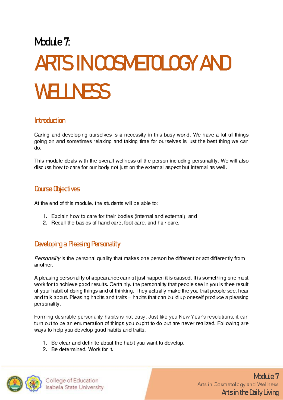 Arts-in-Cosmetology-and-Wellness Module-7 Study Notes - Studocu