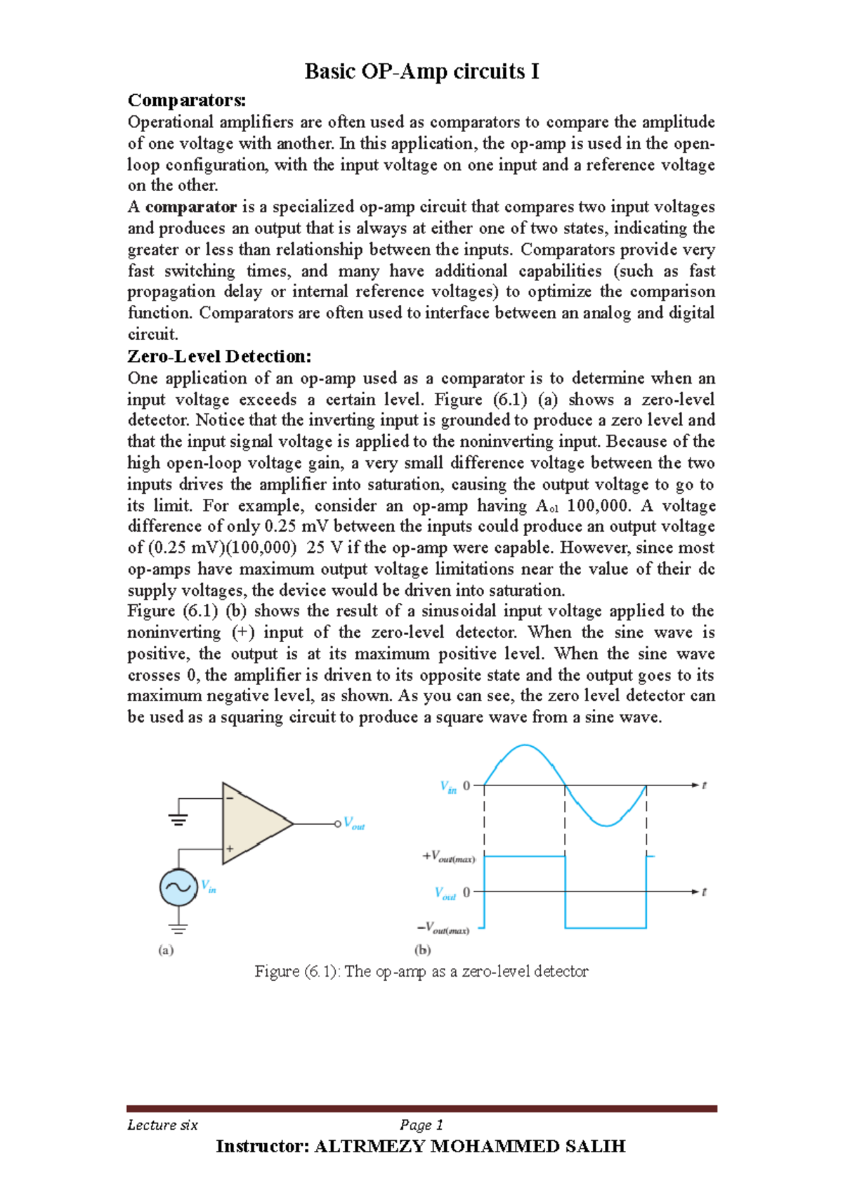 Electronic Circuits 6 - Operational Amplifier Comparators and ...