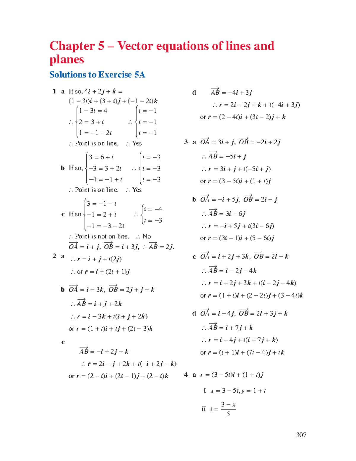 Chapter 5 worked solutions - Chapter 5 – Vector equations of lines and ...