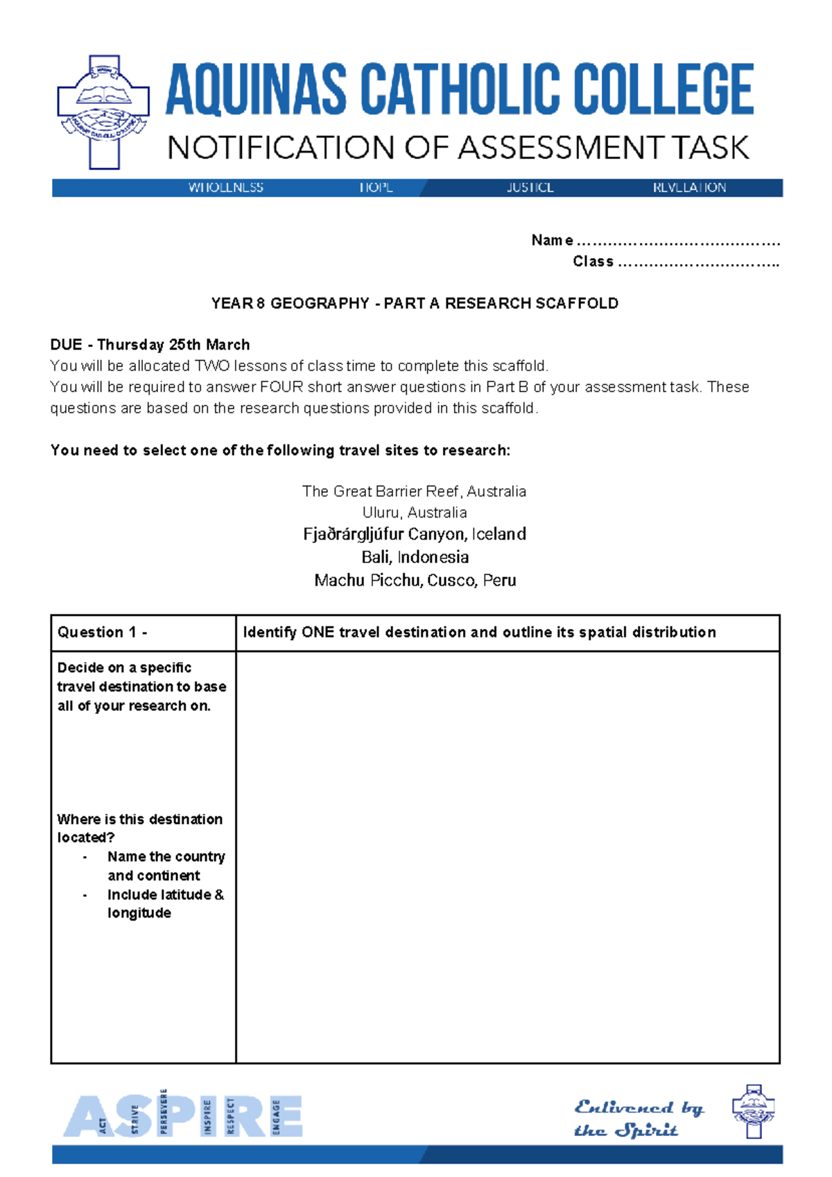 YEAR 8 GEOGRAPHY RESEARCH SCAFFOLD - DUE 25th March 2021 - Studocu