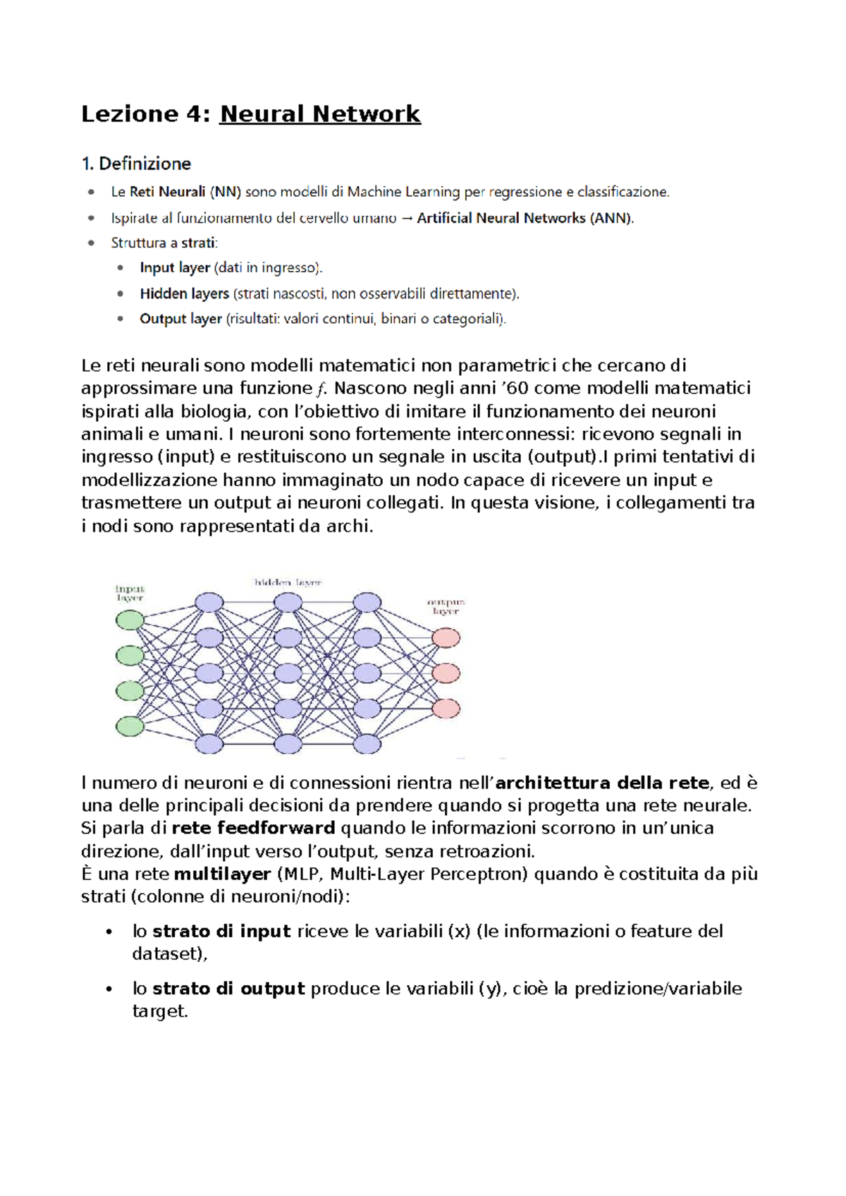 Lezione 4: Reti Neurali e Funzionamento dei Neuroni Artificiali - Studocu