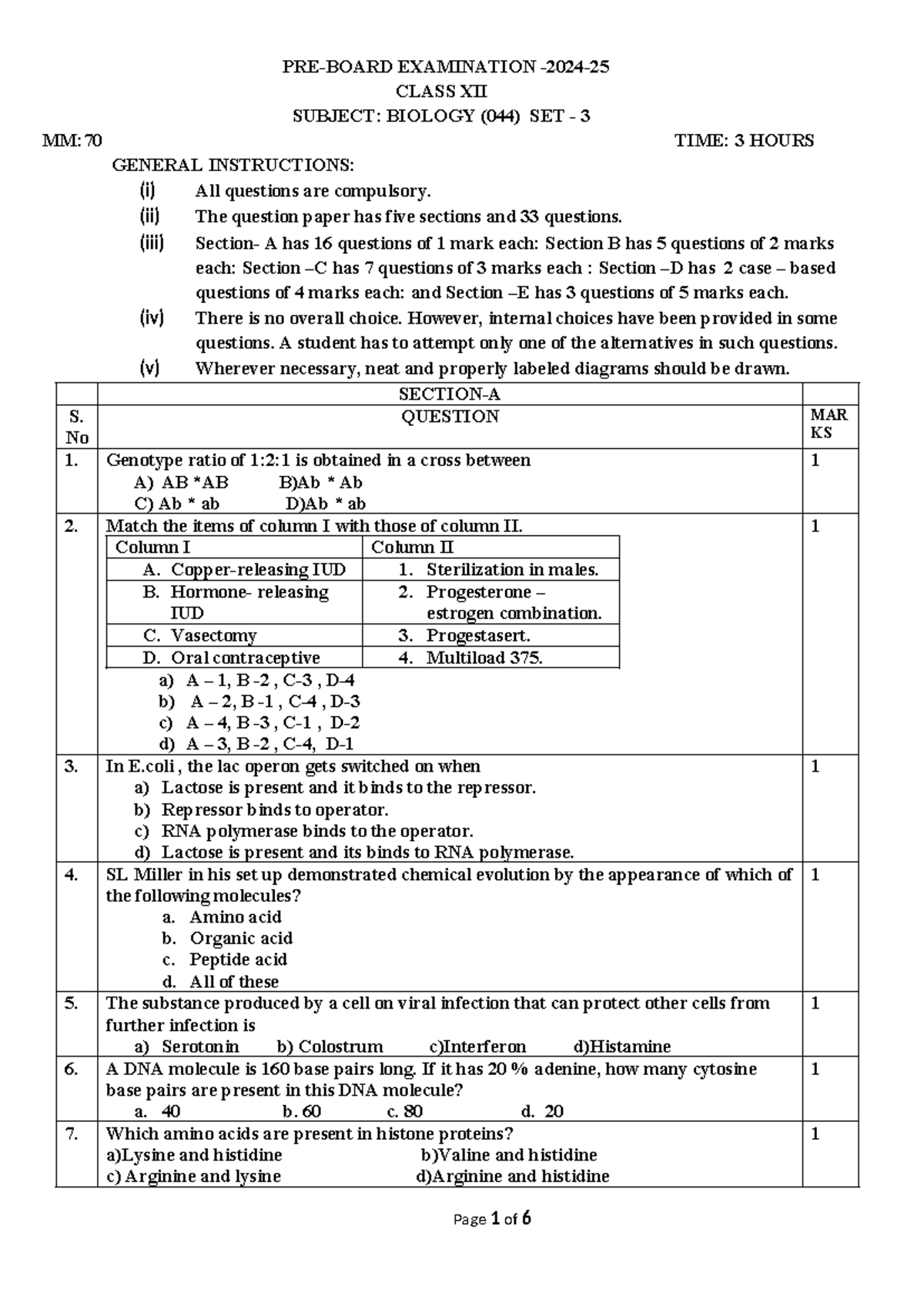 SET 3 QP BIO (044) CLASS XII EXAMINATION 2024-25 - Studocu