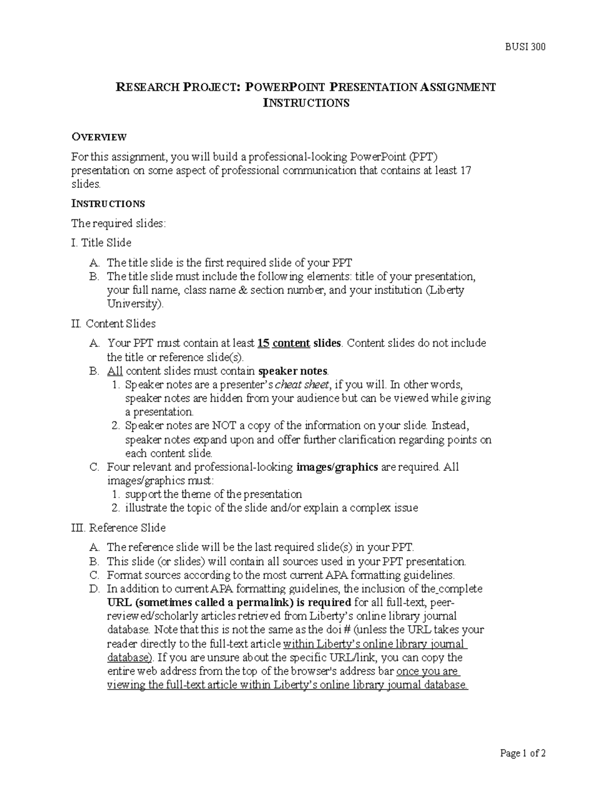 BUSI 300 Research Project PowerPoint Presentation Instructions - Studocu