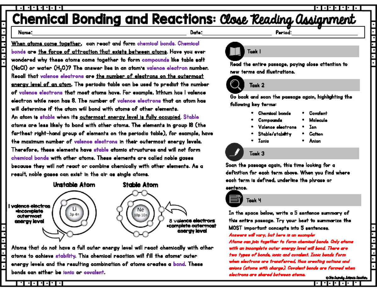Chemical Bonding and Reactions: Close Reading Assignment (Chem 101 ...