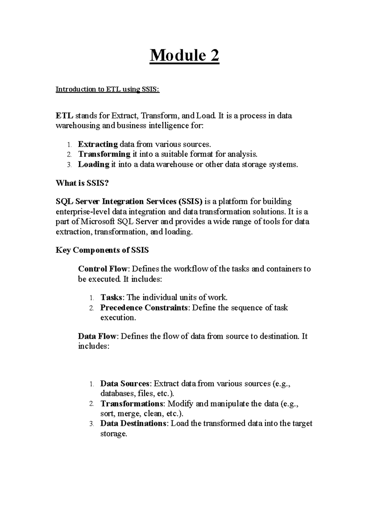 Module 2: Introduction to ETL with SSIS in BI - Studocu