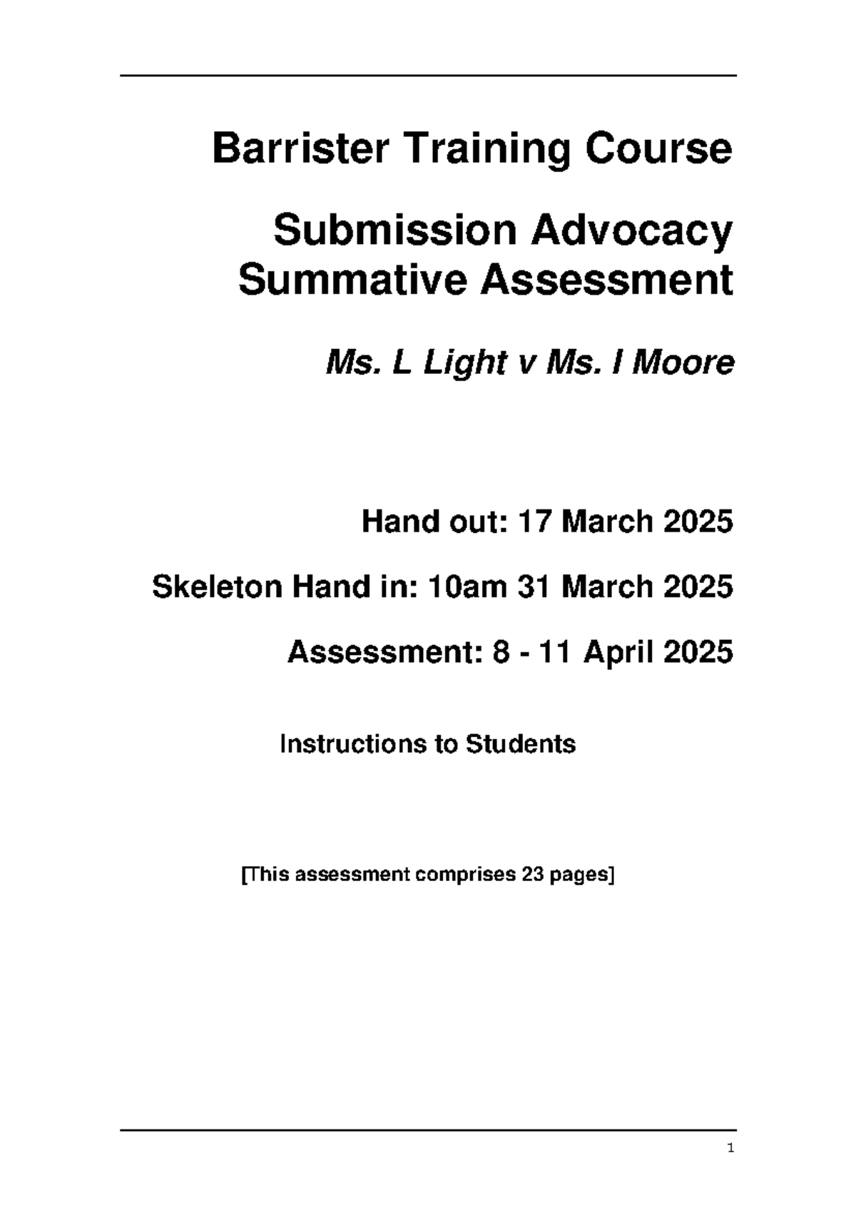 BTC Submission Advocacy Assessment: Light v Moore - Skeleton Argument ...