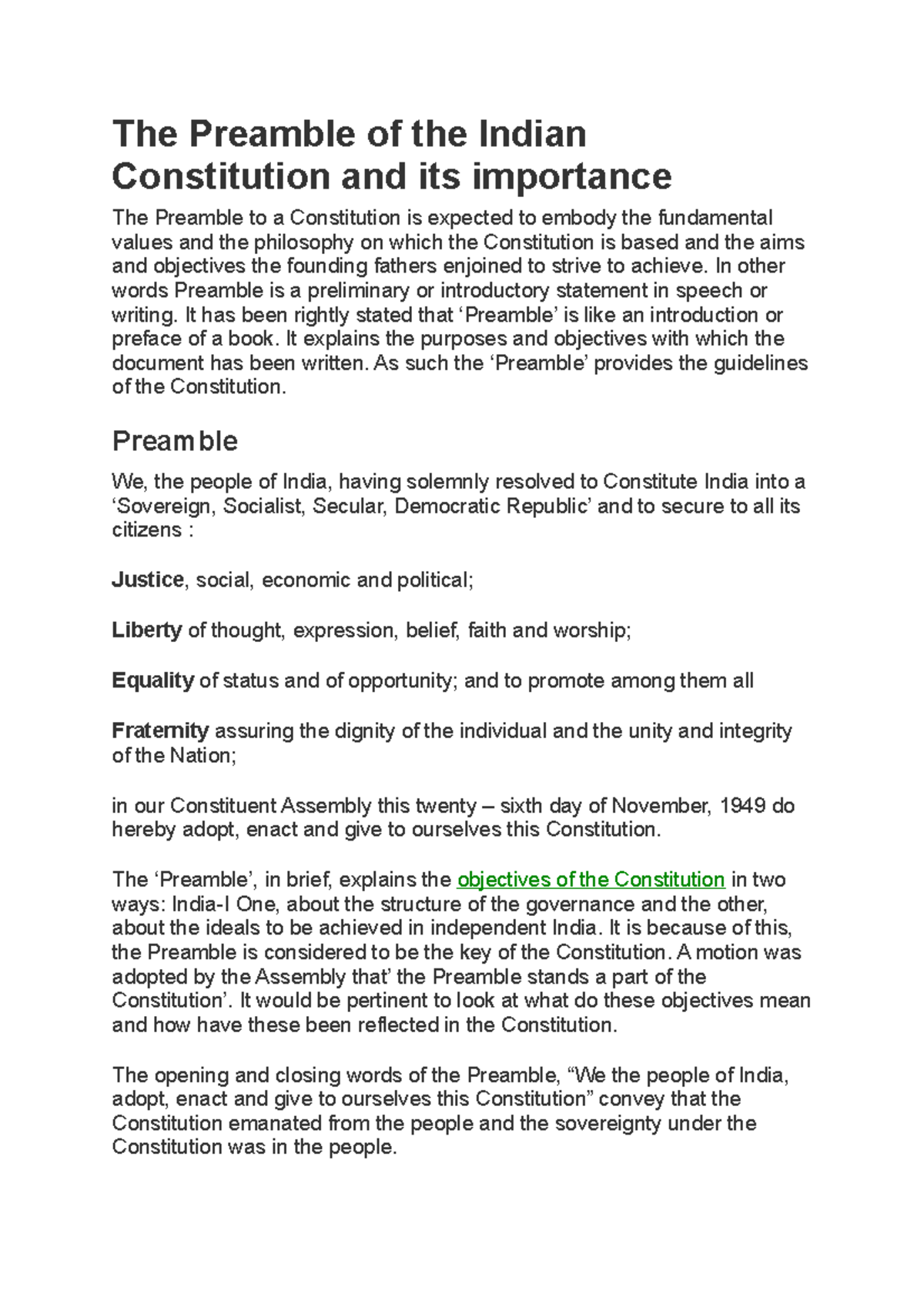 The Preamble of the Indian Constitution and its importance - The ...