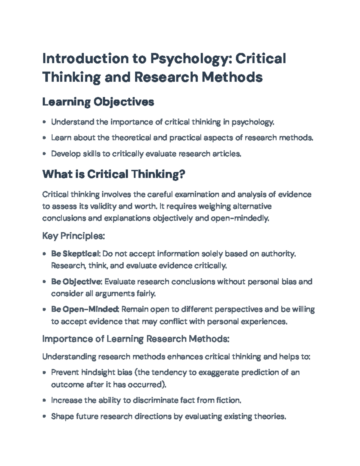 Critical Thinking & Research Methods in Psychology: Key Concepts (PSY ...