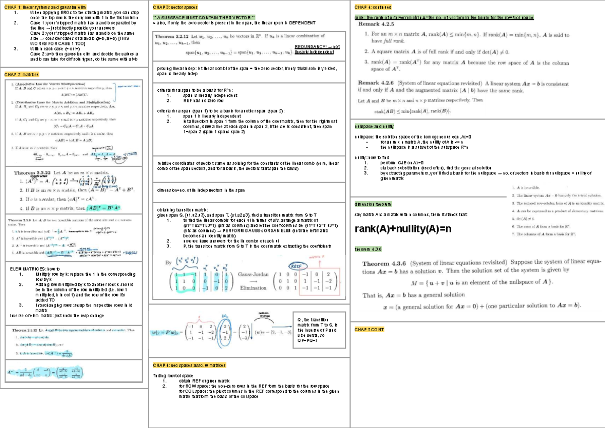 MA2001 Final Exam Cheatsheet: Linear Systems & Vector Spaces - Studocu