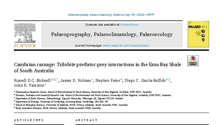 EBS 591: Cambrian Predation Patterns in Redlichia Trilobites - Studocu