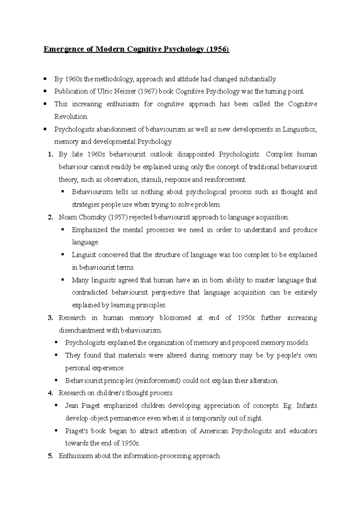 Cognitive Psychology Revolution: Key Developments in the 1960s - Studocu