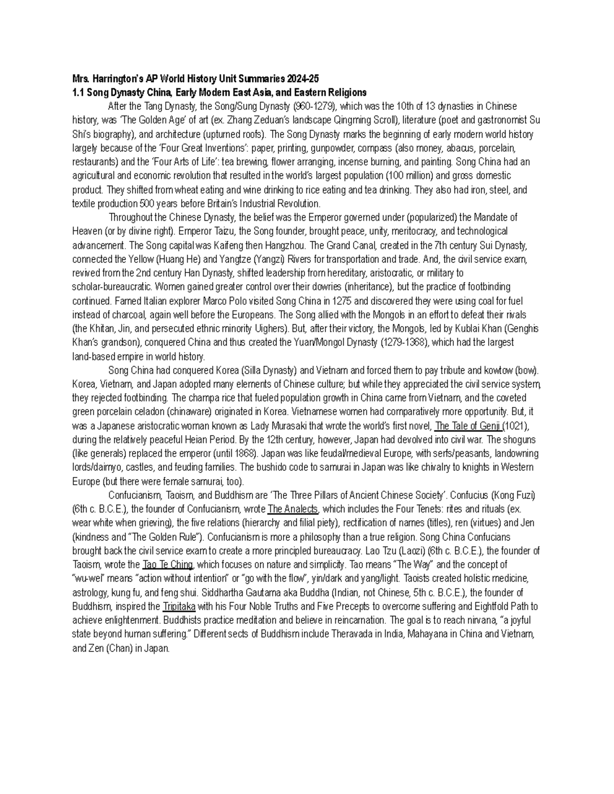Mrs. Harrington's AP World History Unit Summaries: Song Dynasty China ...