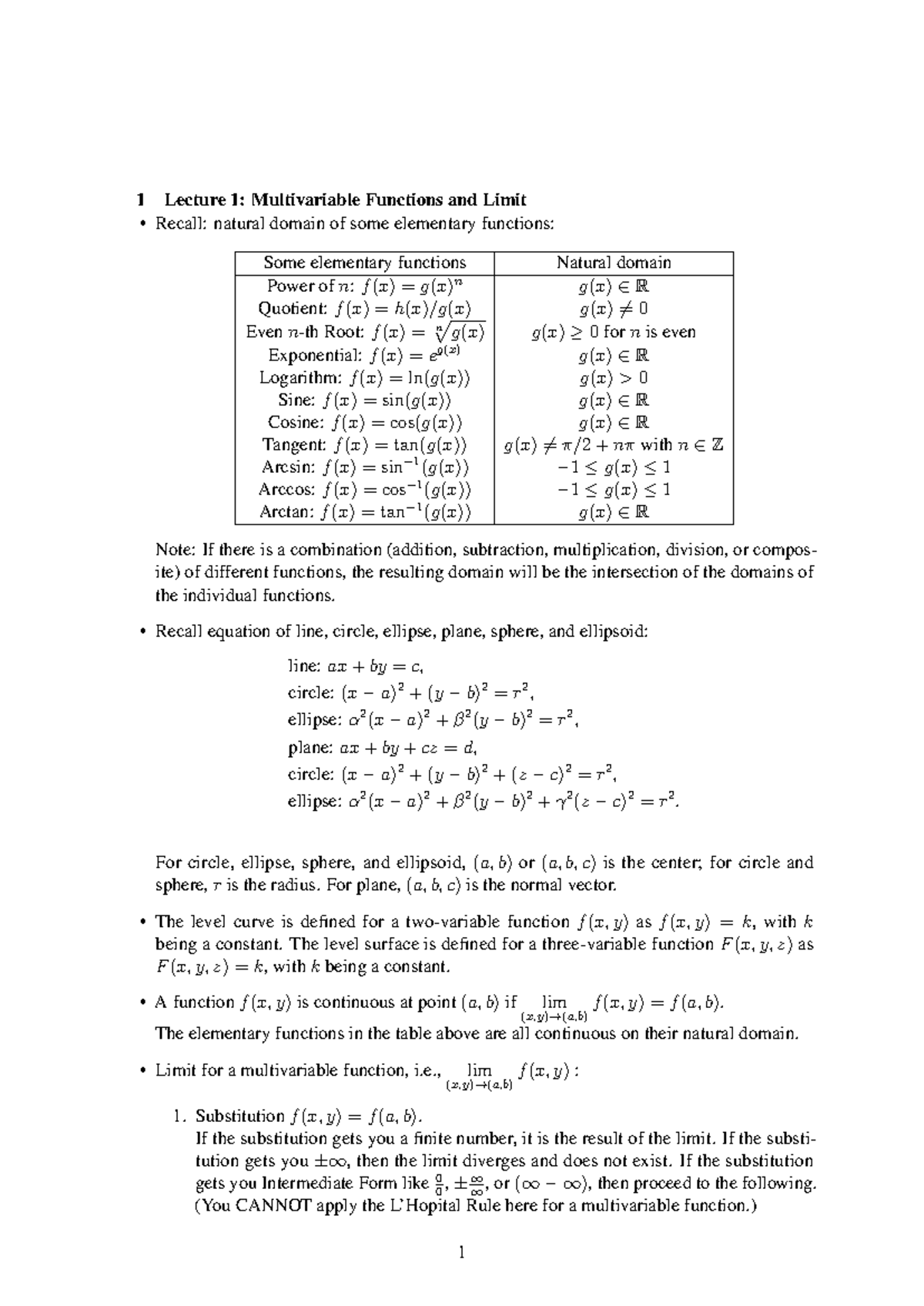 MATH101 Lecture 1: Multivariable Functions & Limits Overview - Studocu