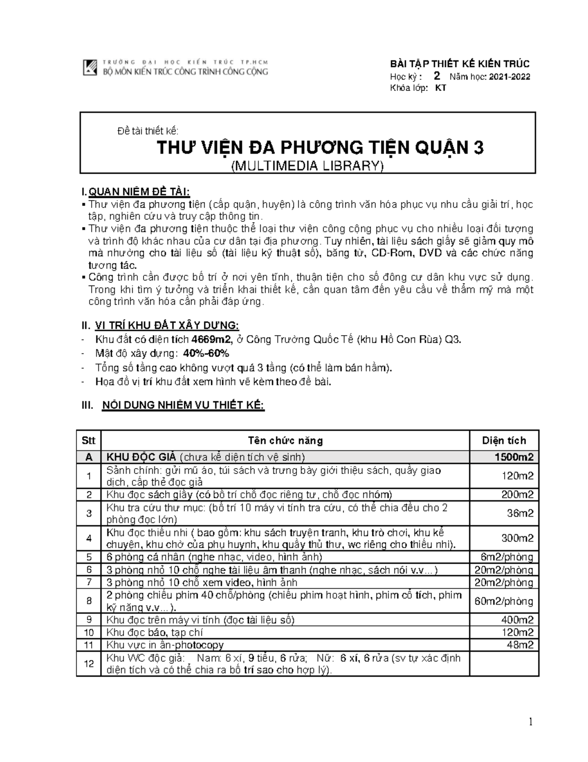 Đề Tài Thiết Kế Thư Viện Đa Phương Tiện Quận 3 - HK2 2122 - Studocu