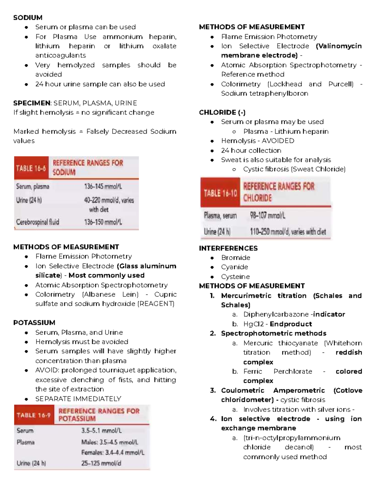 CC2 LAB: Comprehensive Guide to Electrolyte Measurement Methods - Studocu