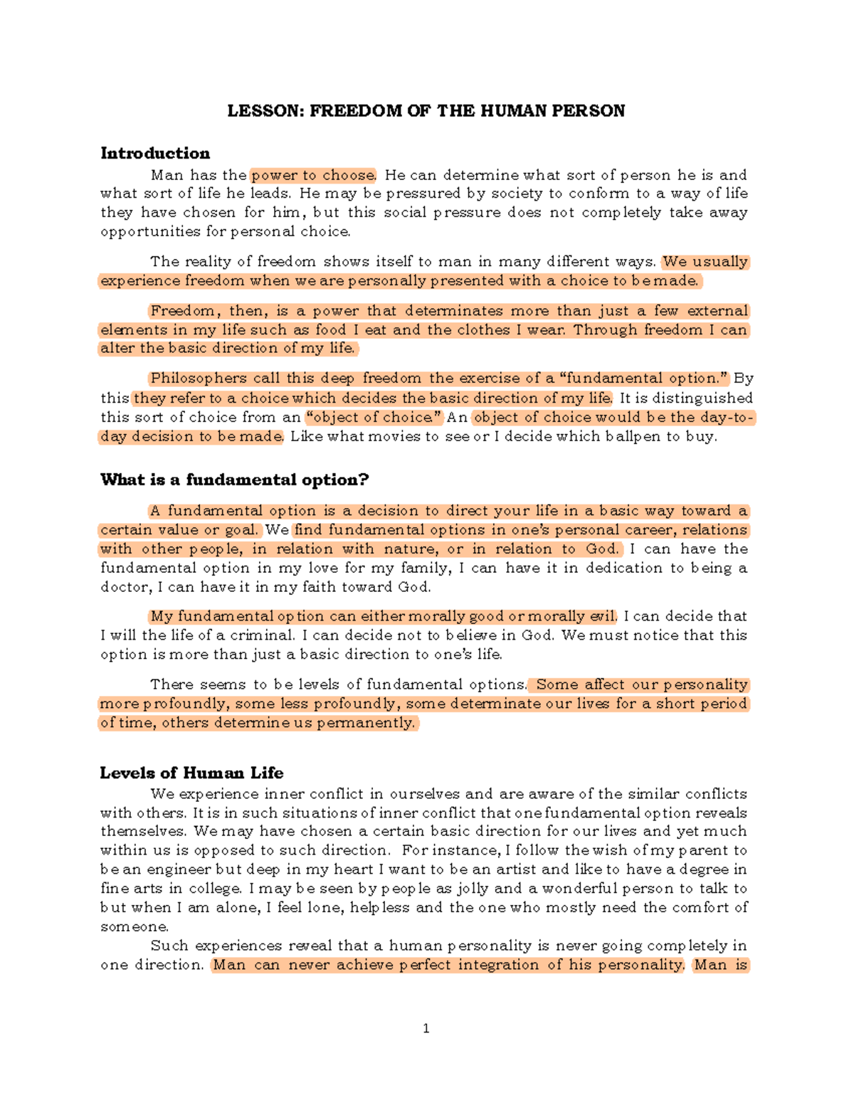 Lesson Freedom OF THE Human Person - LESSON: FREEDOM OF THE HUMAN ...