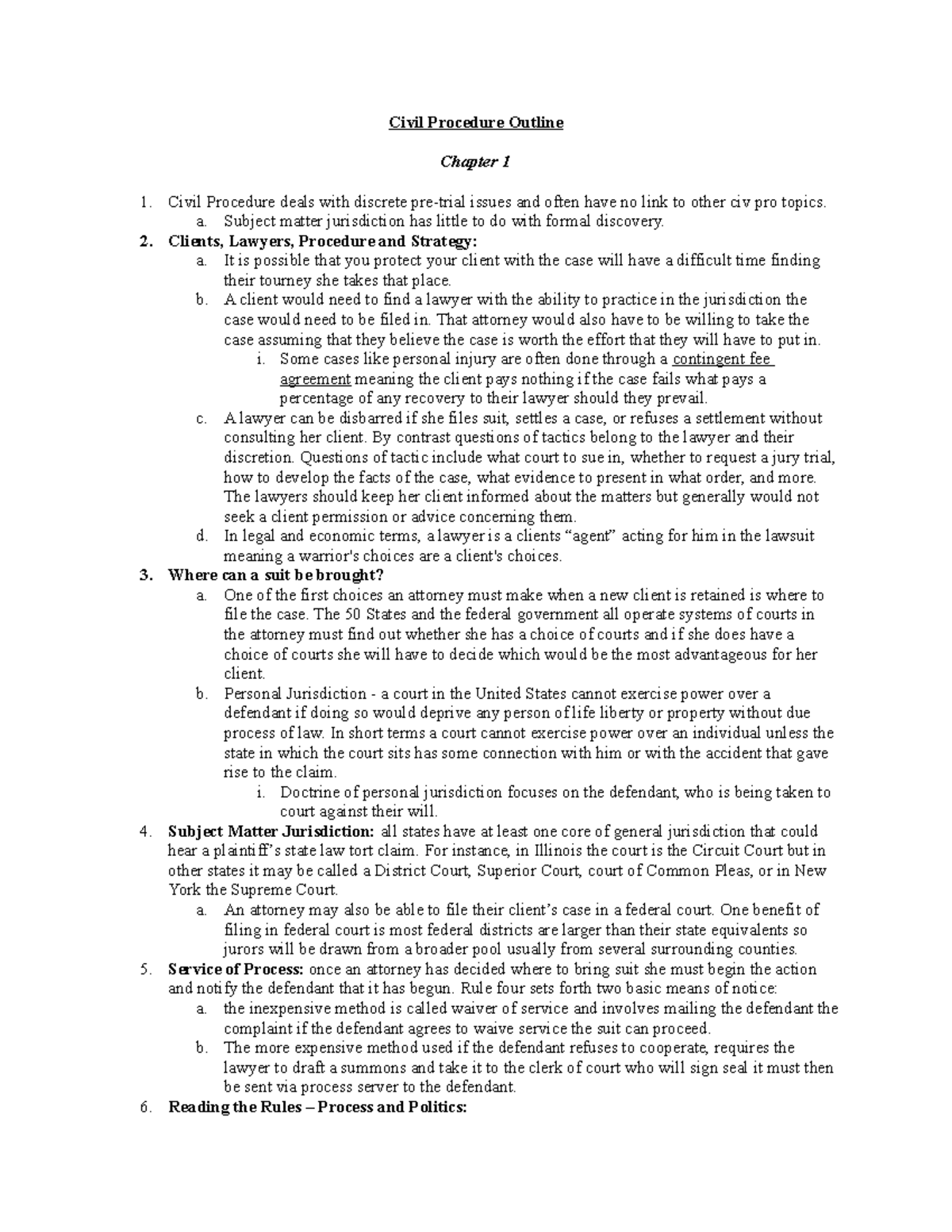 Civil Procedure Outline: Chapter 1 Overview and Key Concepts - Studocu